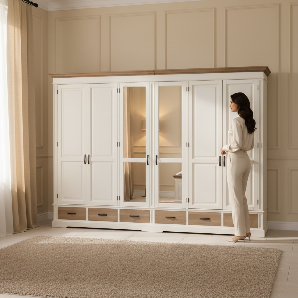 Dulap Milano Collection, Transilvan, 6 Usi, 6 Sertare, MDF si Lemn ...