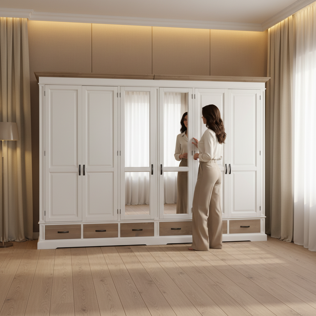 Dulap Milano Collection, Transilvan, 6 Usi, 6 Sertare, MDF si Lemn ...