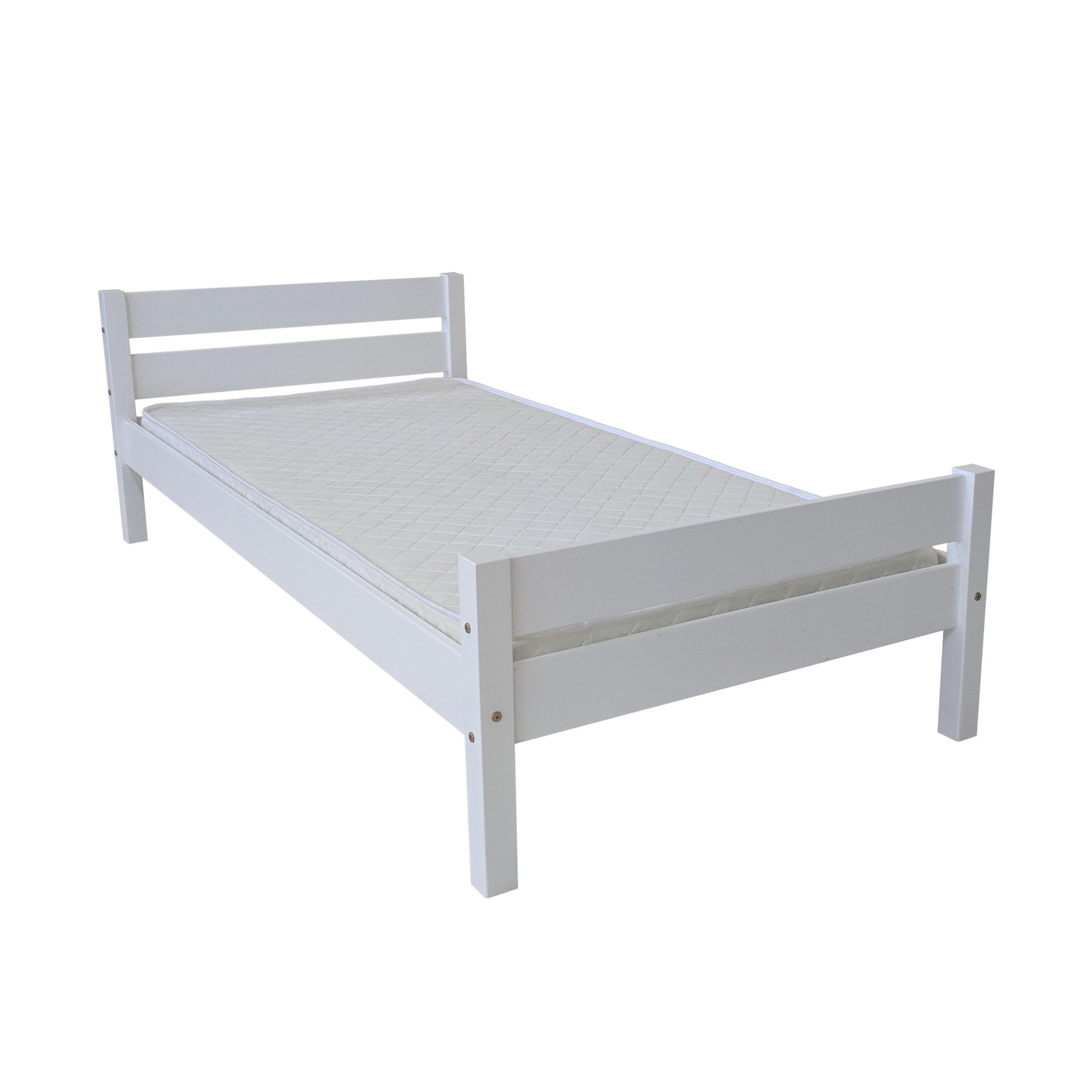 Pat de o persoana Sally, Lemn Masiv, Model 3/2, 90x200 cm, Alb