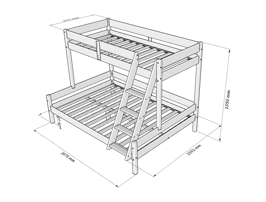 Pat etajat Transilvan, Alexandra, Lemn Masiv, Inaltime 155 cm, 90 ...