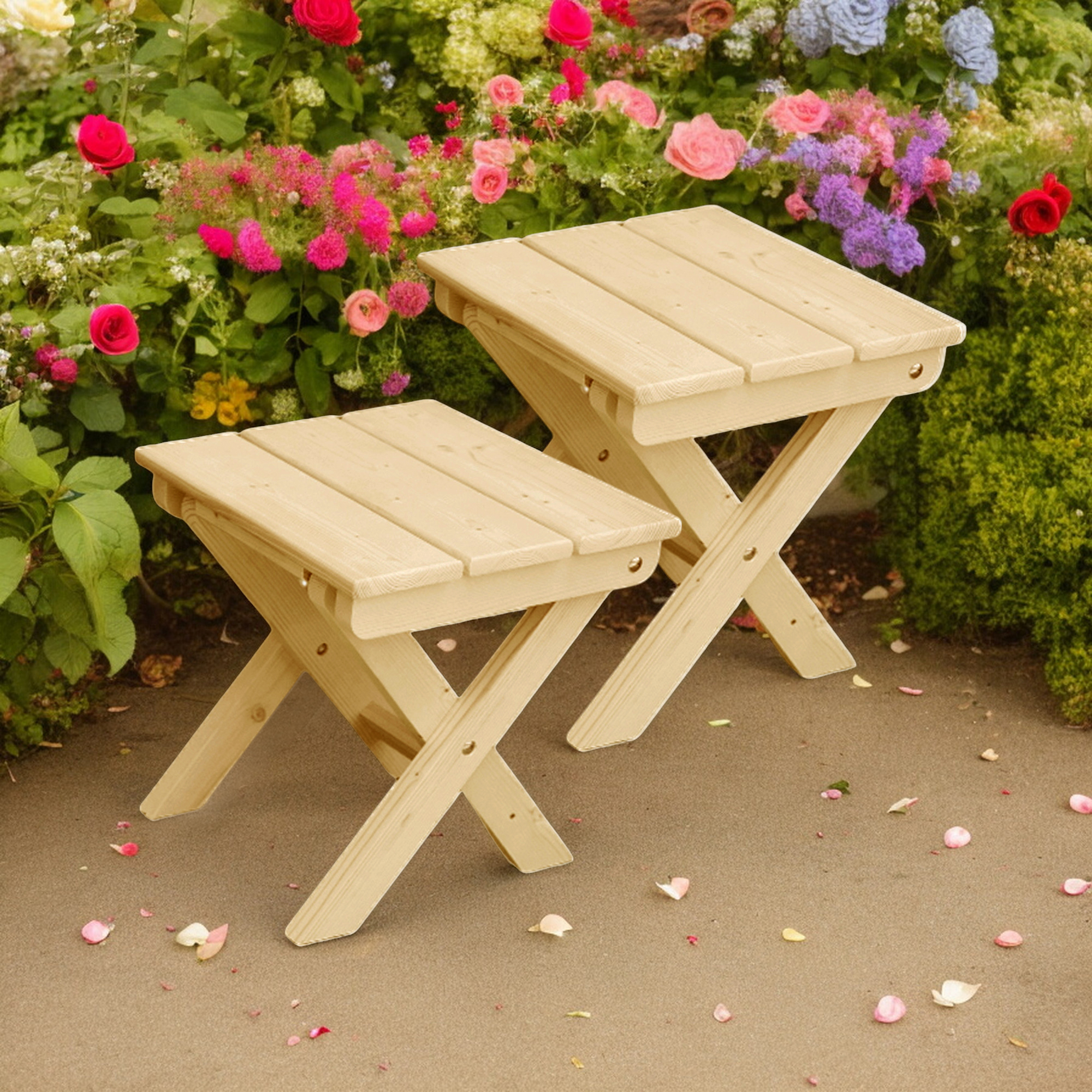 Set 2 Scaune Pliante Montana, Transilvan, Lemn Masiv, 36x36x42 cm, Natur