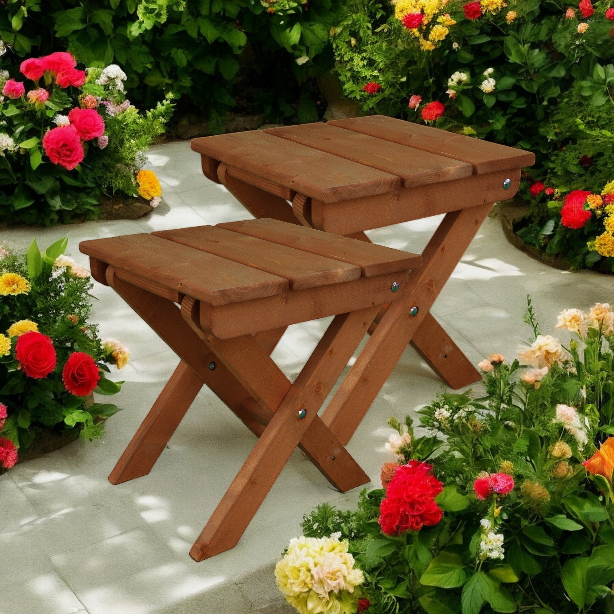 Set 2 Scaune Pliante Montana, Transilvan, Lemn Masiv, 36x36x42 cm ...